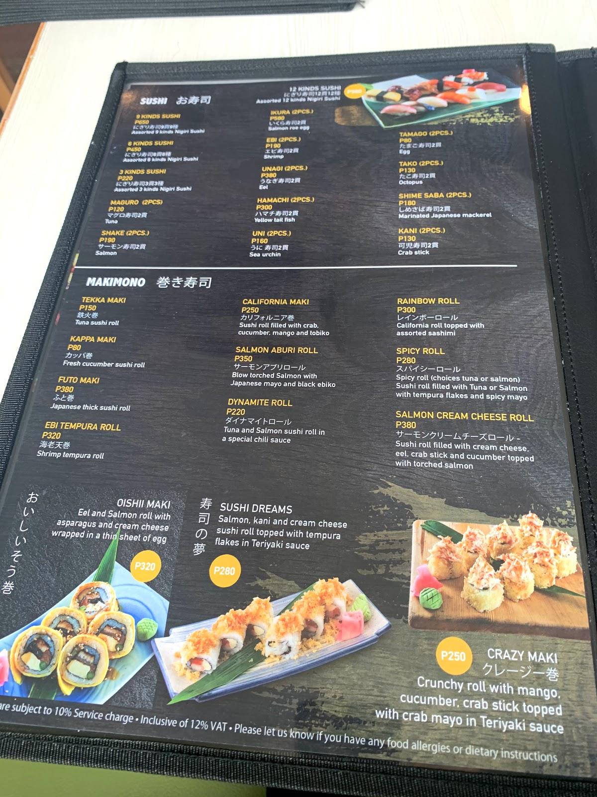 Menu at Minori-Tei restaurant, Santo Tomas