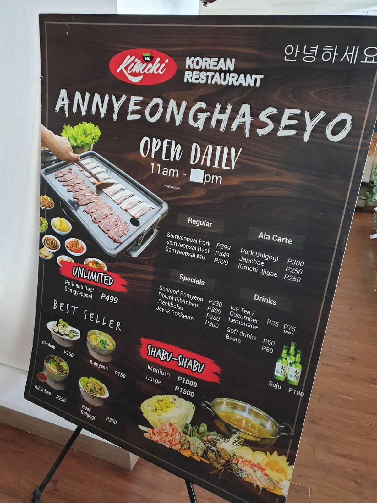Menu at Mr. Kimchi Tagaytay restaurant, Tagaytay