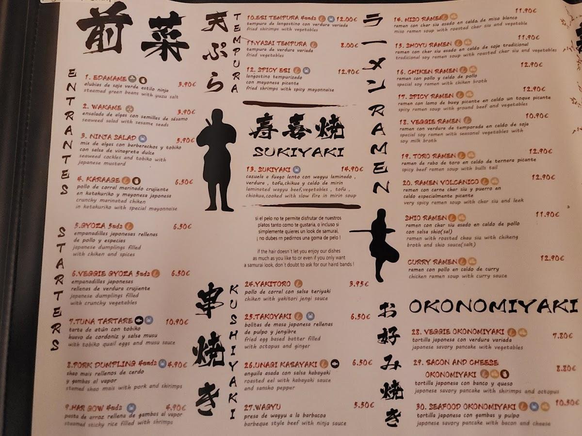 Carta de Ninja Ramen Restaurante, Madrid