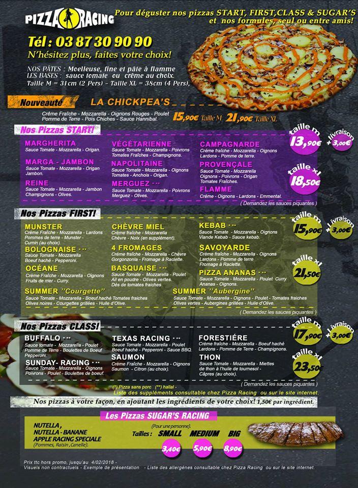 Menu at PIZZA RACING AMNEVILLE pizzeria, Hagondange, Rue de l'Europe ...