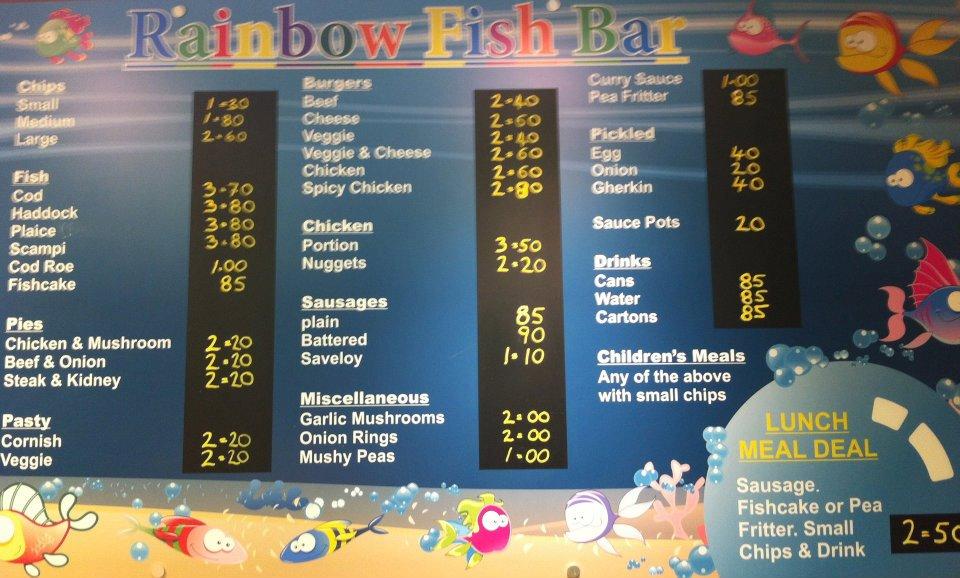 Menu at Rainbow Fish Bar, Brockenhurst