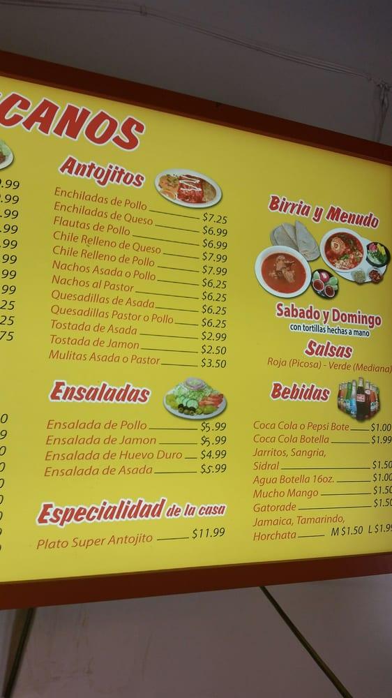 Menu at Super Antojitos Mexicanos restaurant, Commerce