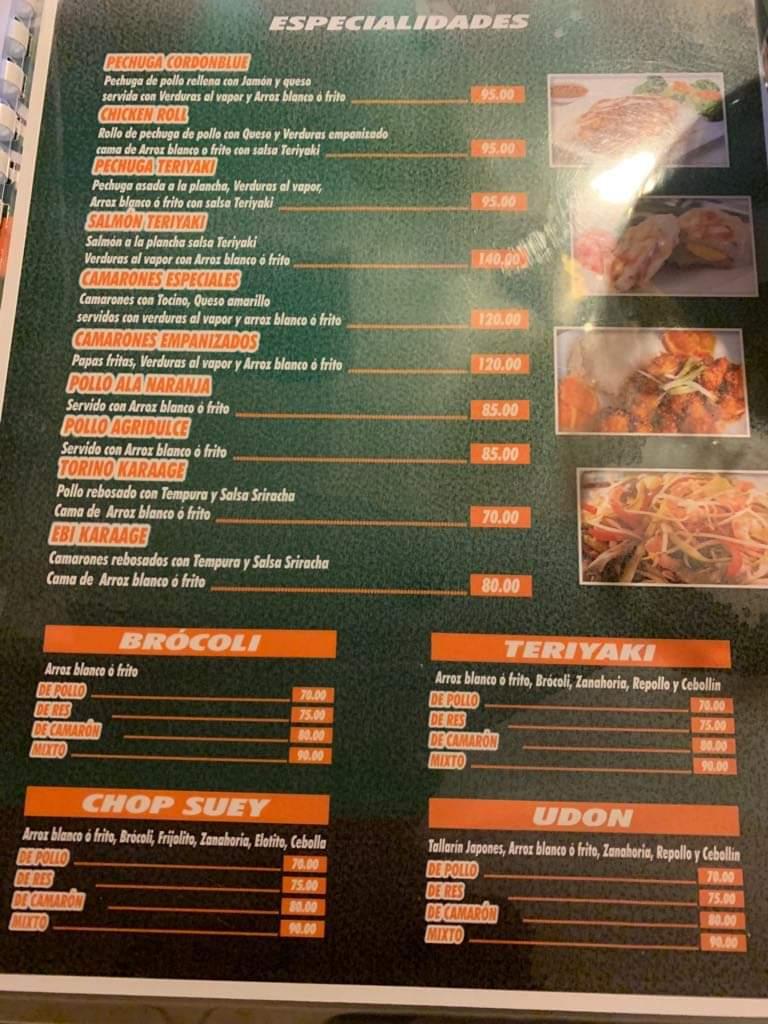 Menu at Tanuki Sushi restaurant, Naco