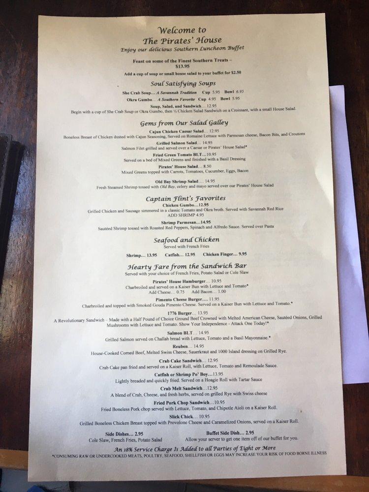 Menu at The Pirates' House restaurant, Savannah