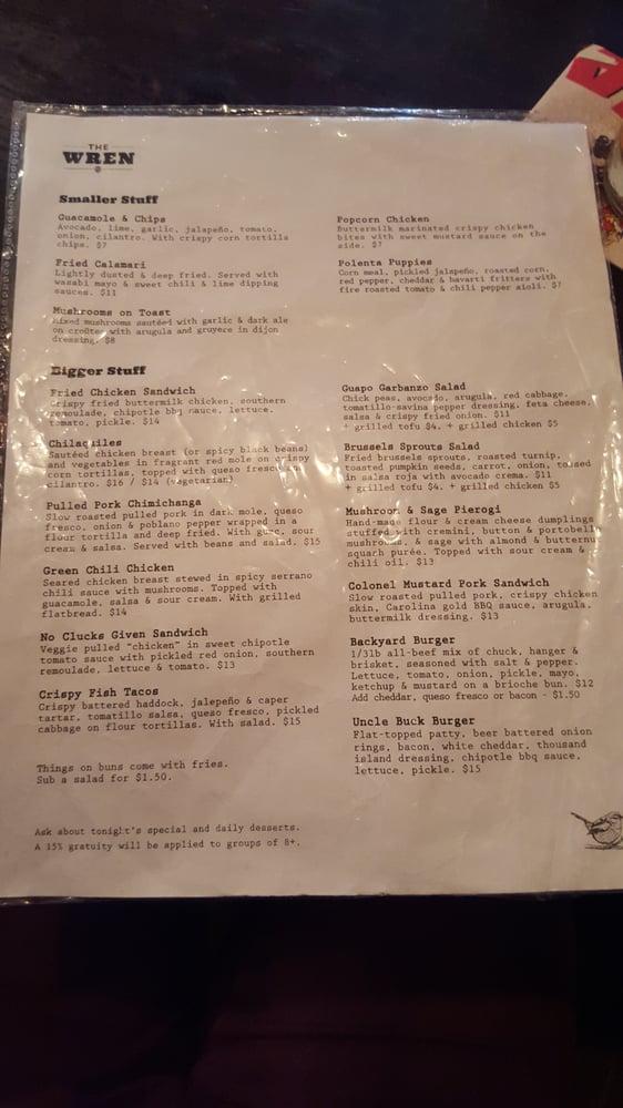 Menu at The Wren pub & bar, Toronto