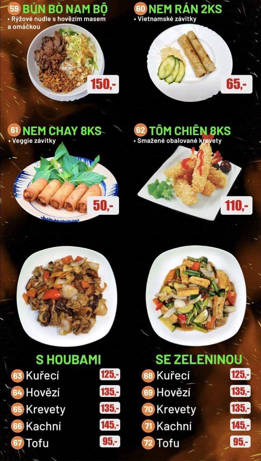 Menu at VIET Bistro restaurant, Kroměříž