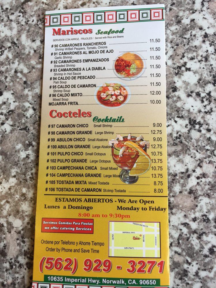 Carta de El Chilito Restaurant, Downey, Paramount Blvd