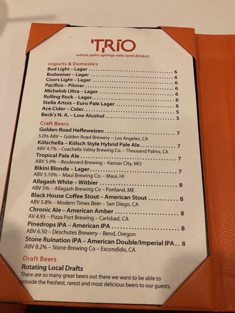 Menu at Trio Restaurant, Palm Springs, 707 N Palm Canyon Dr