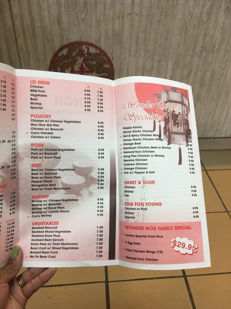 Menu at Wonder Wok restaurant, Miramar