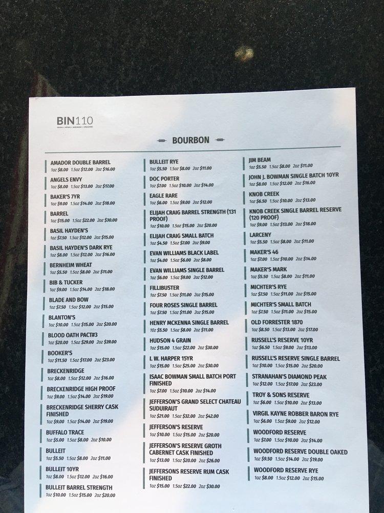 Menu at Bin 110 pub & bar, Cornelius