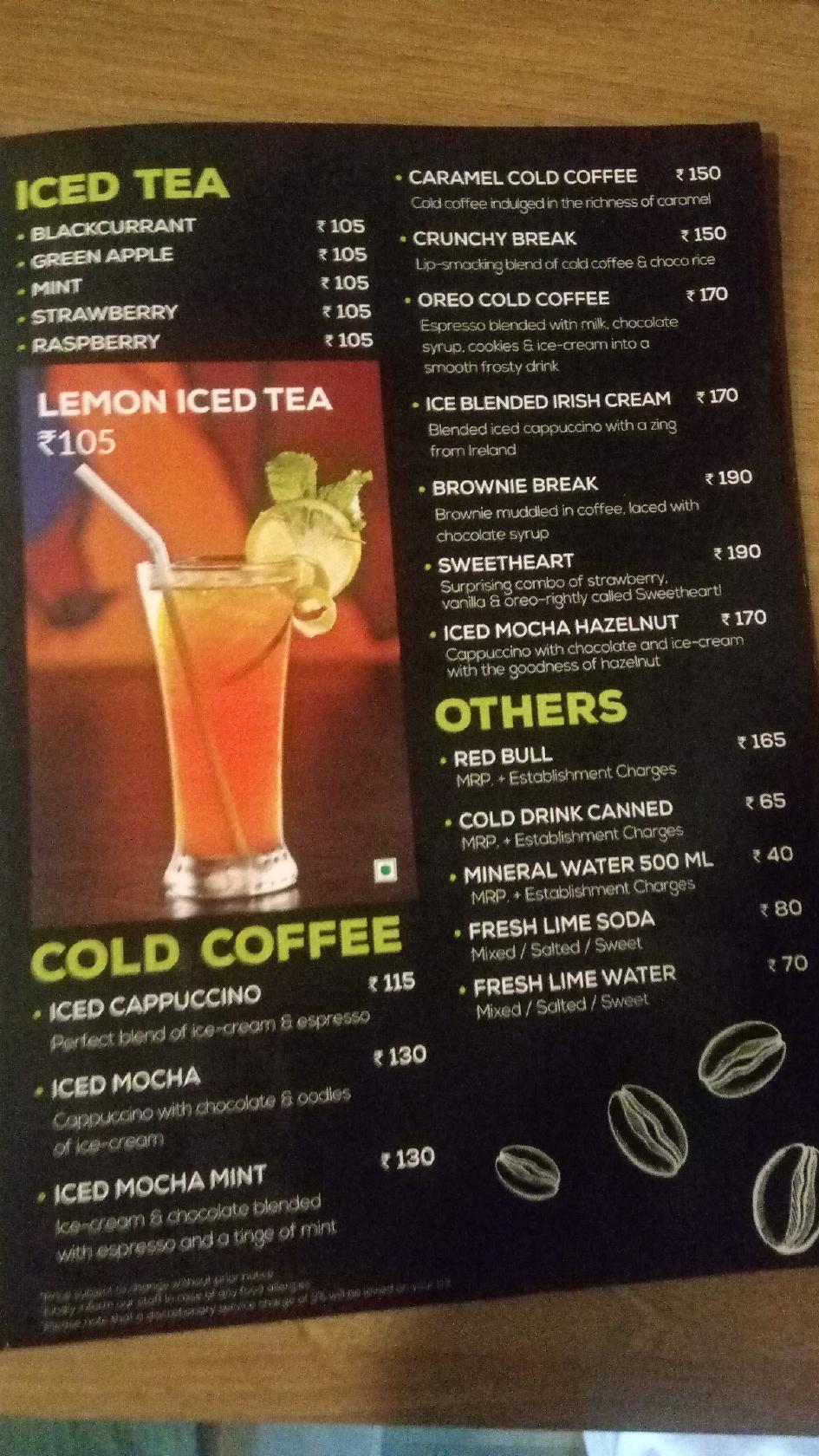 Menu at Chai Break, Kharagpur