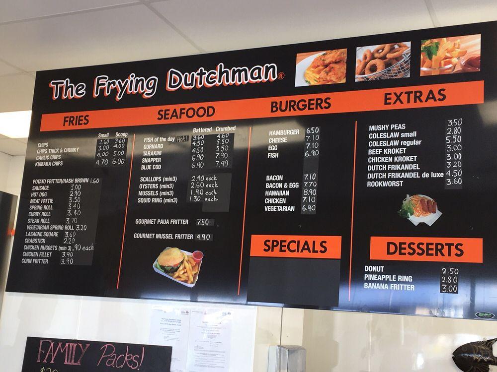 Menu at The Frying Dutchman Limited restaurant, Napier, Nelson Quay