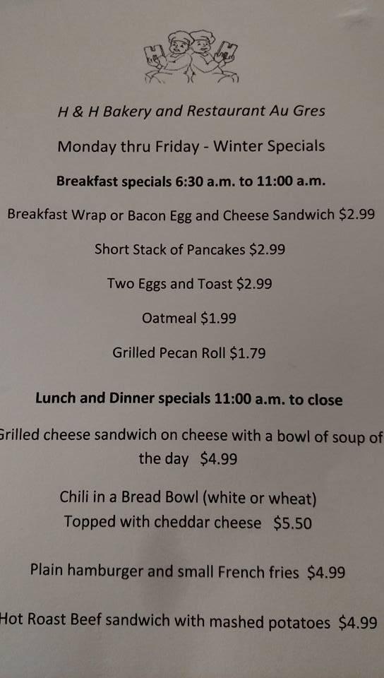 Menu at H&H Bakery & Restaurant, Au Gres