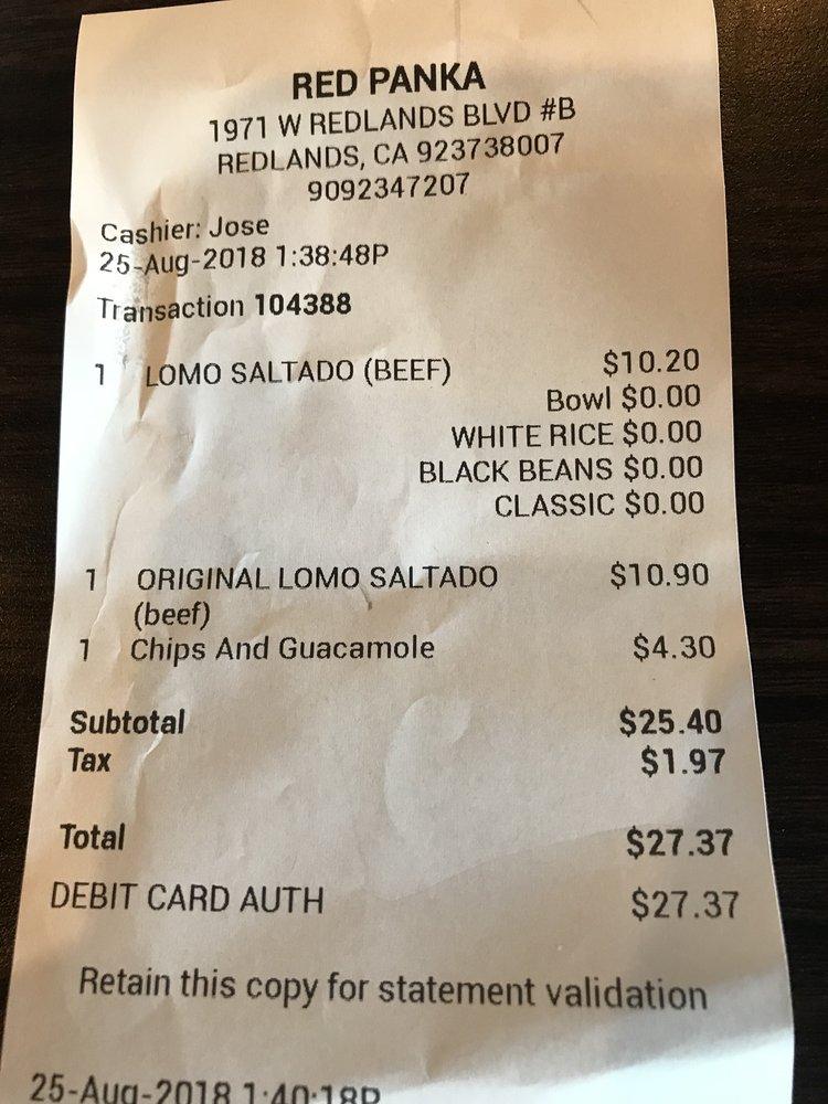 Menu at Red Panka restaurant, Redlands, W Redlands Blvd B