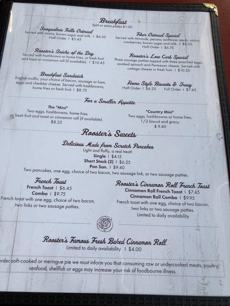 Menu at Rooster's Restaurant, Medford