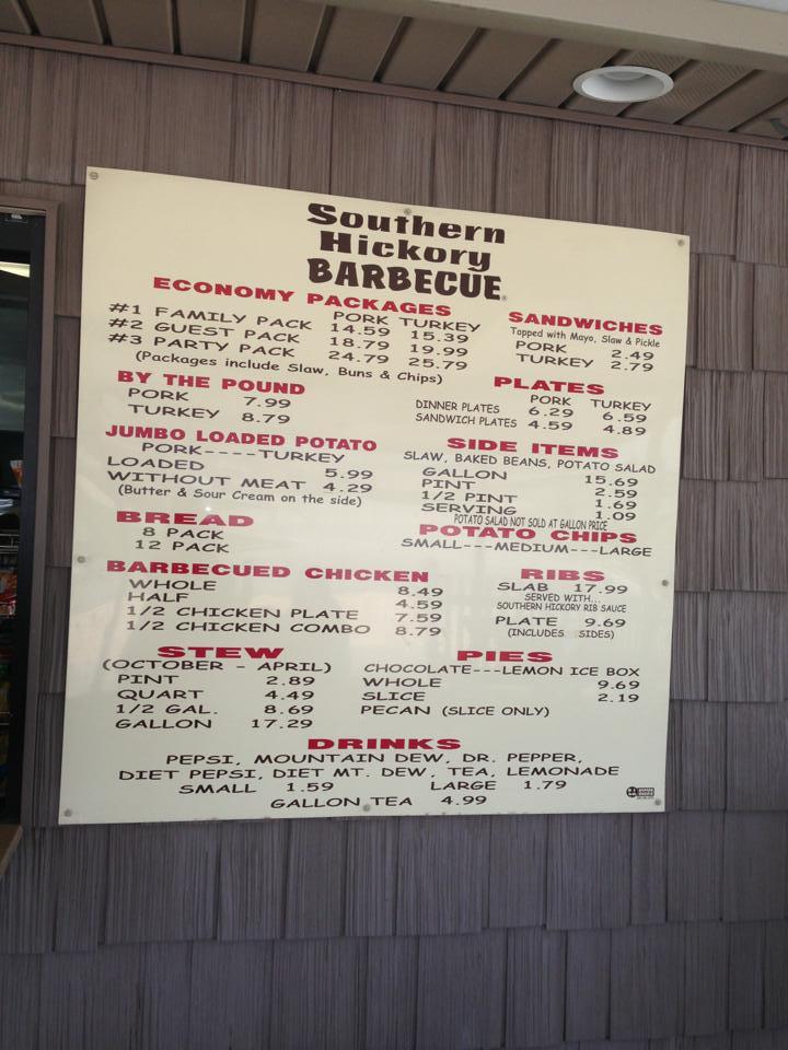 Menu at Southern Hickory Barbecue, Cullman, 212 Broadway Dr SW