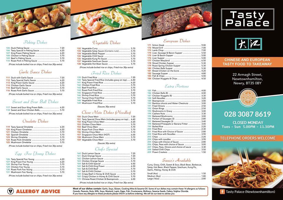 Menu at Tasty Palace fast food, Newtownhamilton