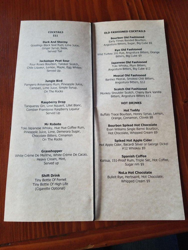Menu at The Automatic Bar, Portland