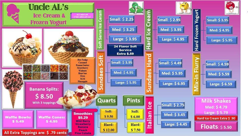 Menu at Uncle Al's Ice Cream, Monroe