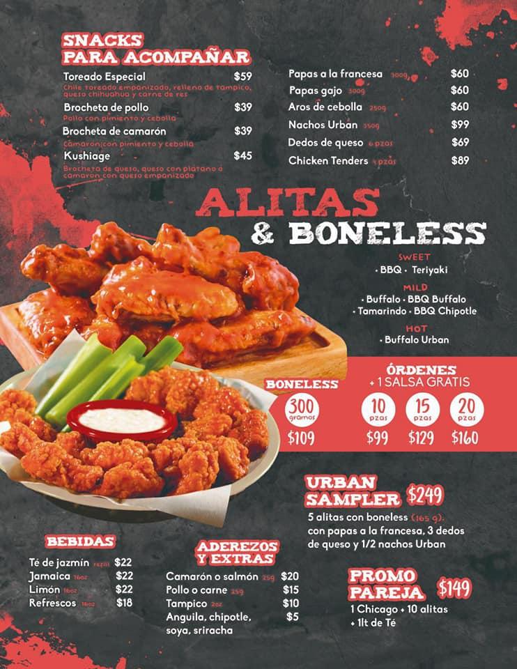Menu at Urban sushi restaurant, Mazatlán