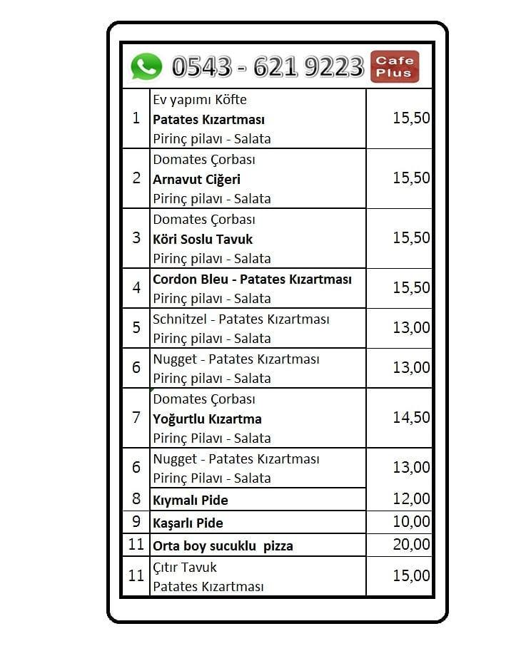 Menu at Cafe Plus, Istanbul, Kaptan Sk. No:20