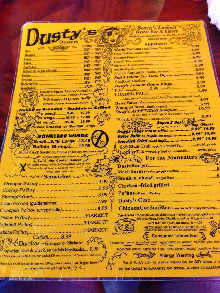 Menu at Dusty's pub & bar, Panama City Beach