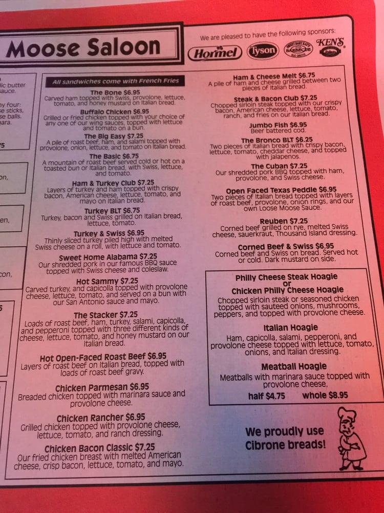 Menu at Loose Moose Saloon pub & bar, Baldwin