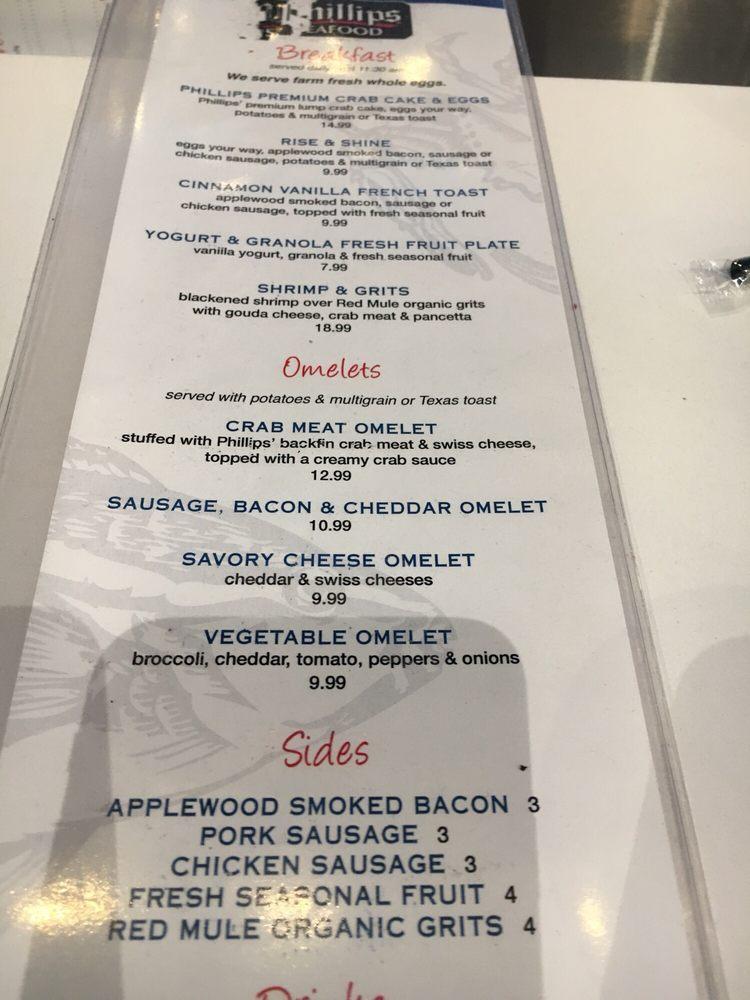 Menu at Phillips Seafood restaurant, Atlanta, Concourse D