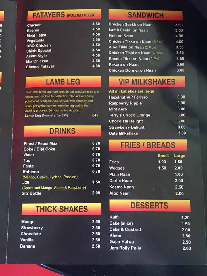 Menu at Shish Cafe, Rochdale