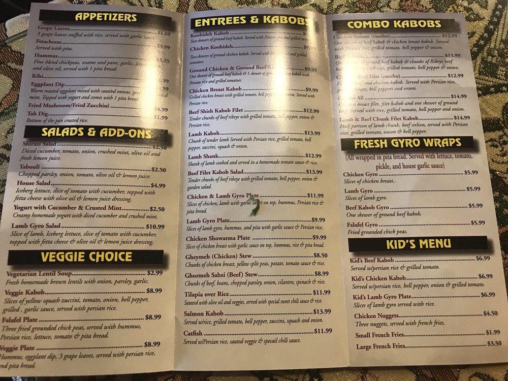 Menu at Shish Kabob Cafe, Houston, Katy Fwy
