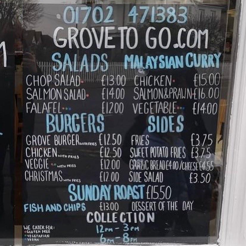 Menu at The Grove Restaurant, Southend-on-Sea