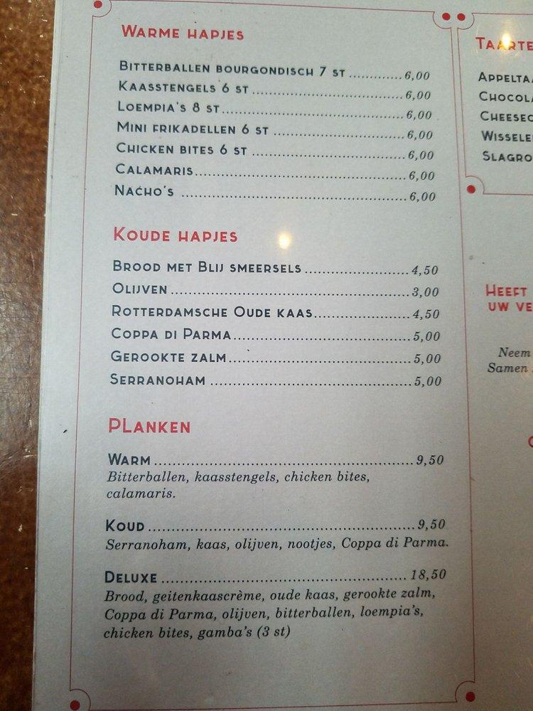 Menu at Grand Café-restaurant Blij, Rotterdam
