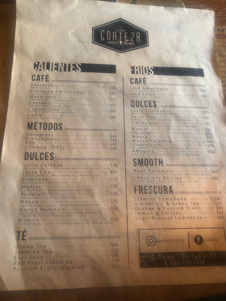 Menu at Corteza pub & bar, Tecate, Pdte. Álvaro Obregón