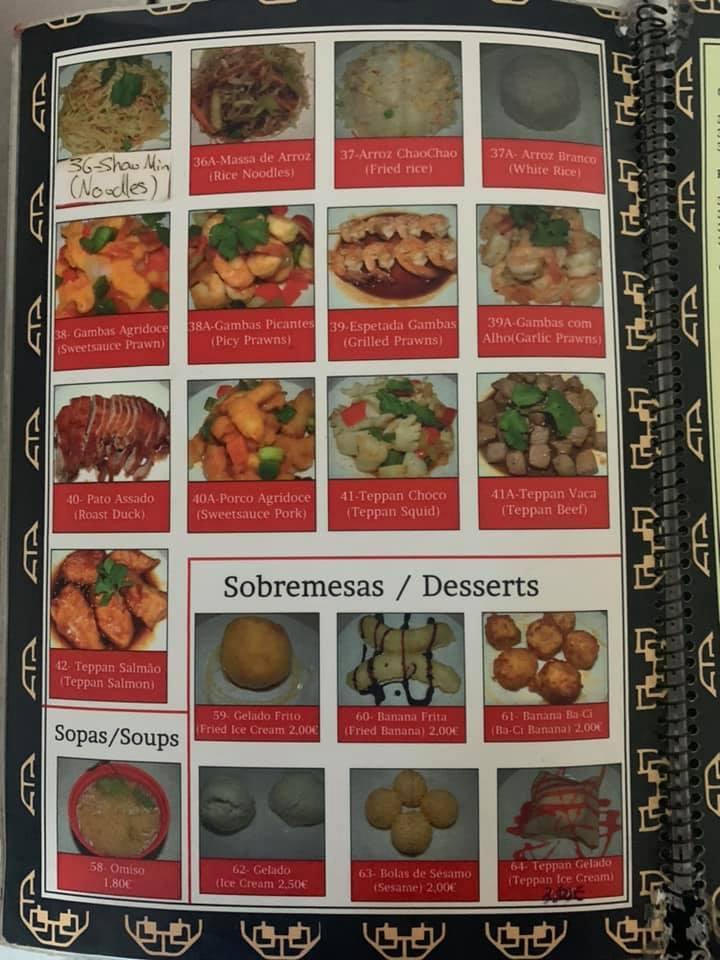 Carta del restaurante Dong Jing, Odeceixe