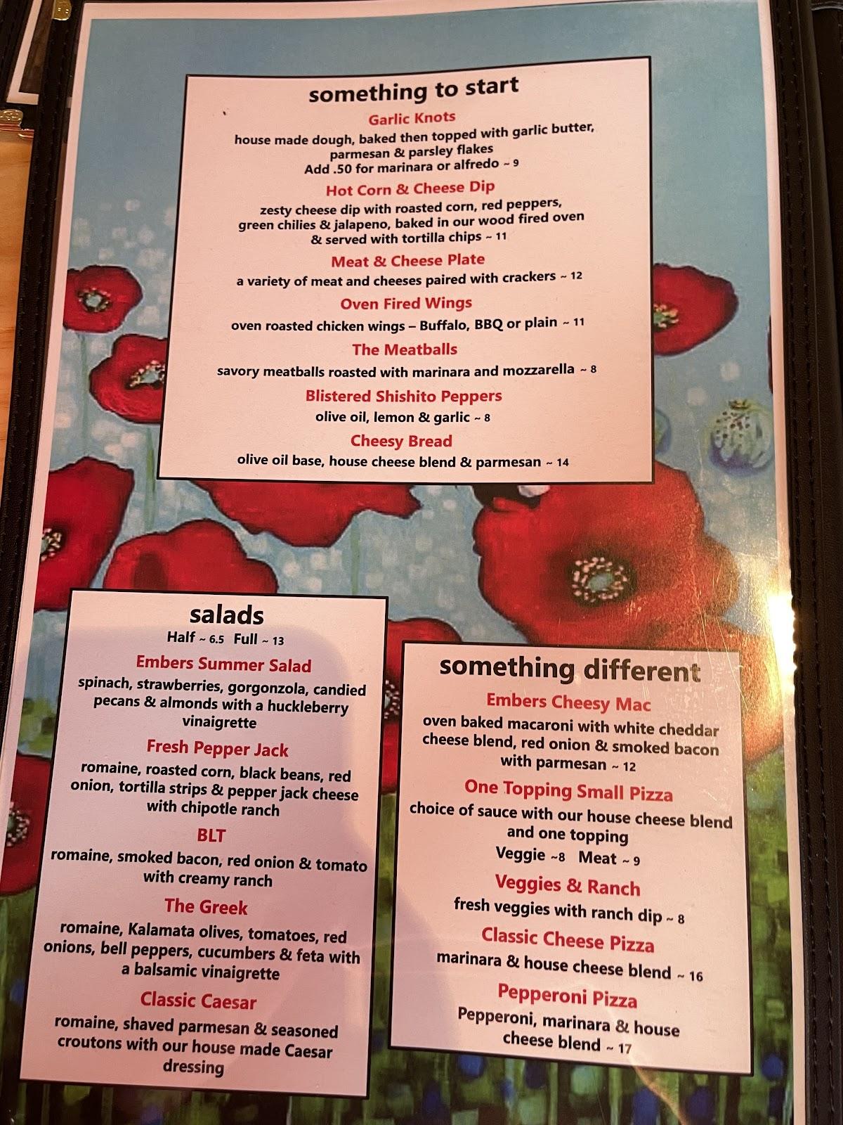 Menu at Embers by the Green pizzeria, Post Falls