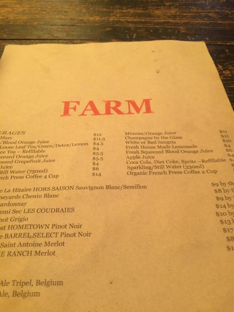 Menu at Farm restaurant, Palm Springs