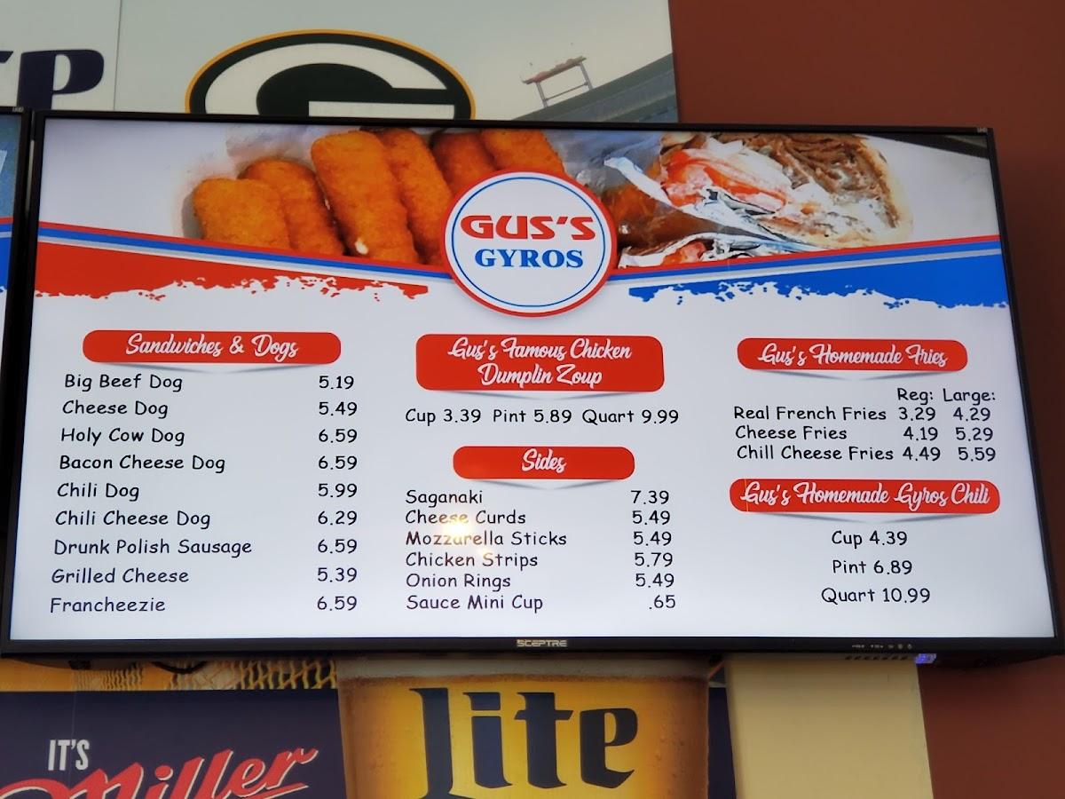 Menu at Gus's Gyros restaurant, Racine