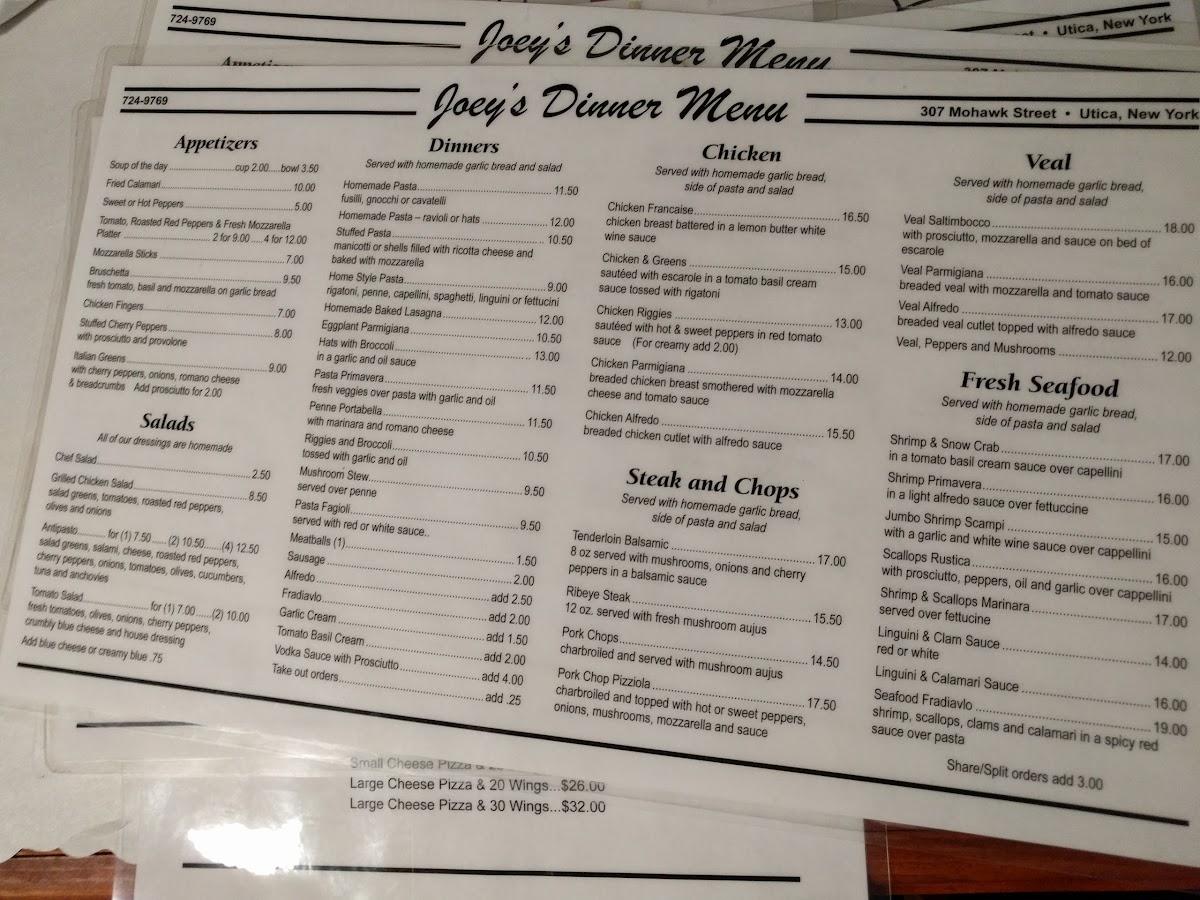 Menu at Joey's @307 Restaurant, Utica, 307 Mohawk St