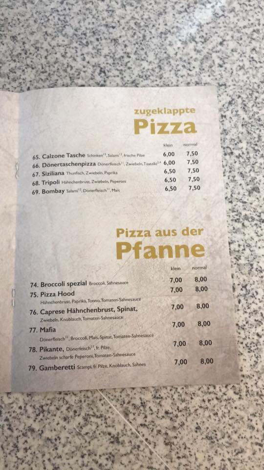 Menu at Pizza Hood, Gescher