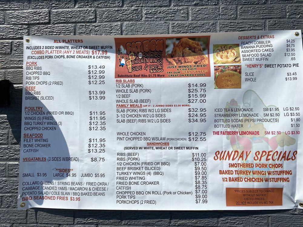 Menu at Rolling Rib Part 2 BBQ, Rosaryville