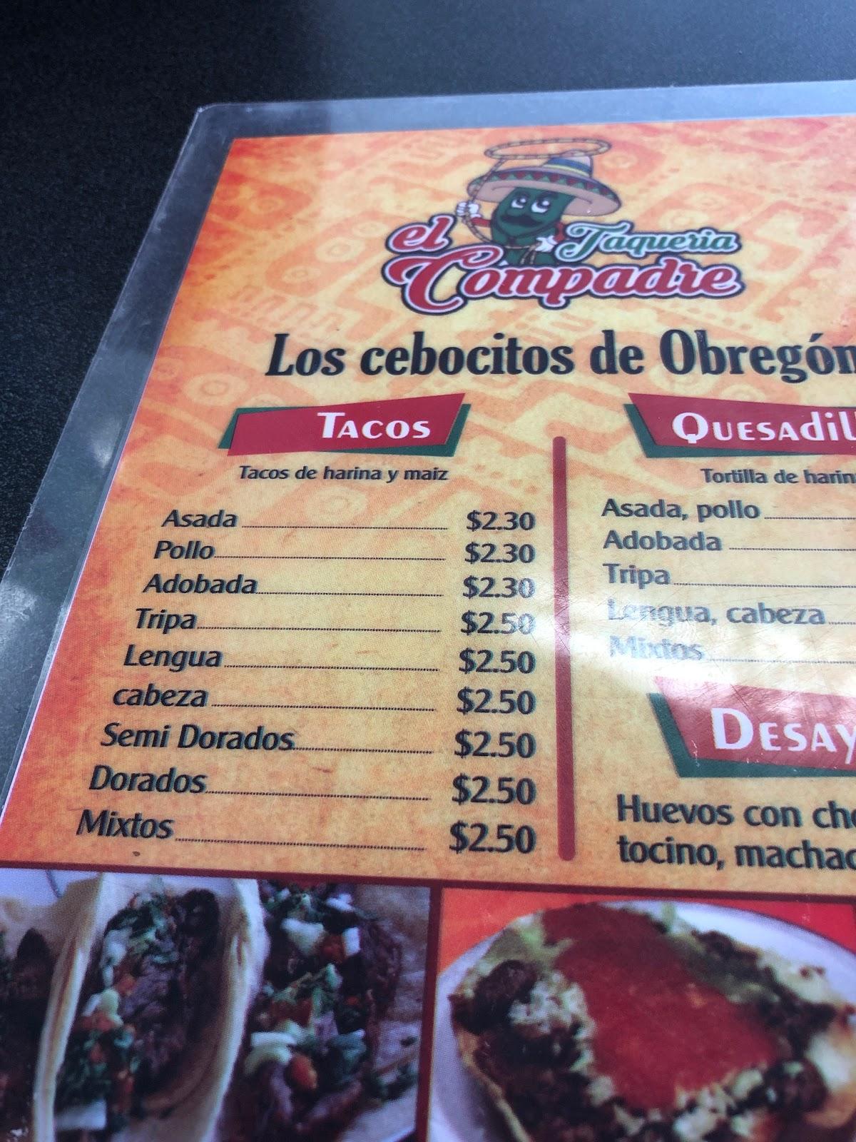 Carta del restaurante Taquería El Compadre (LA CARRETA), Phoenix