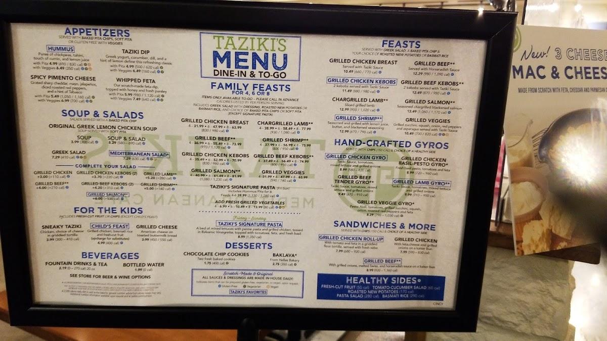 Carta de Taziki's Mediterranean Cafe - Deerfield, Mason, Mason ...