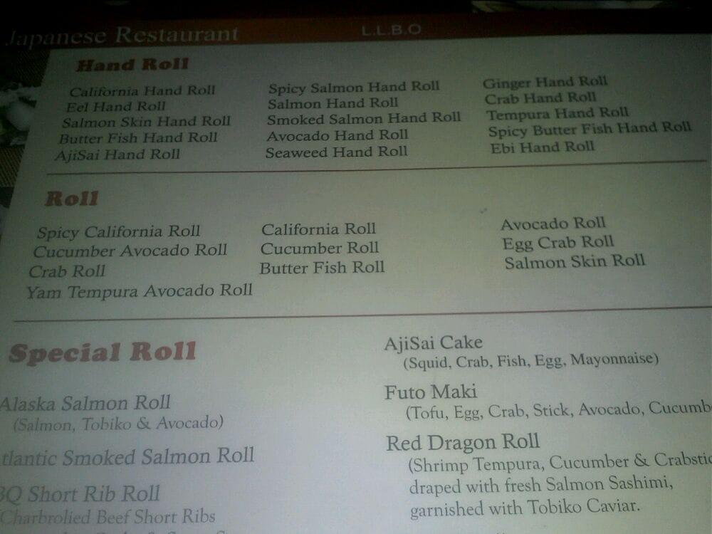 Menu at Aji Sai restaurant, Belleville
