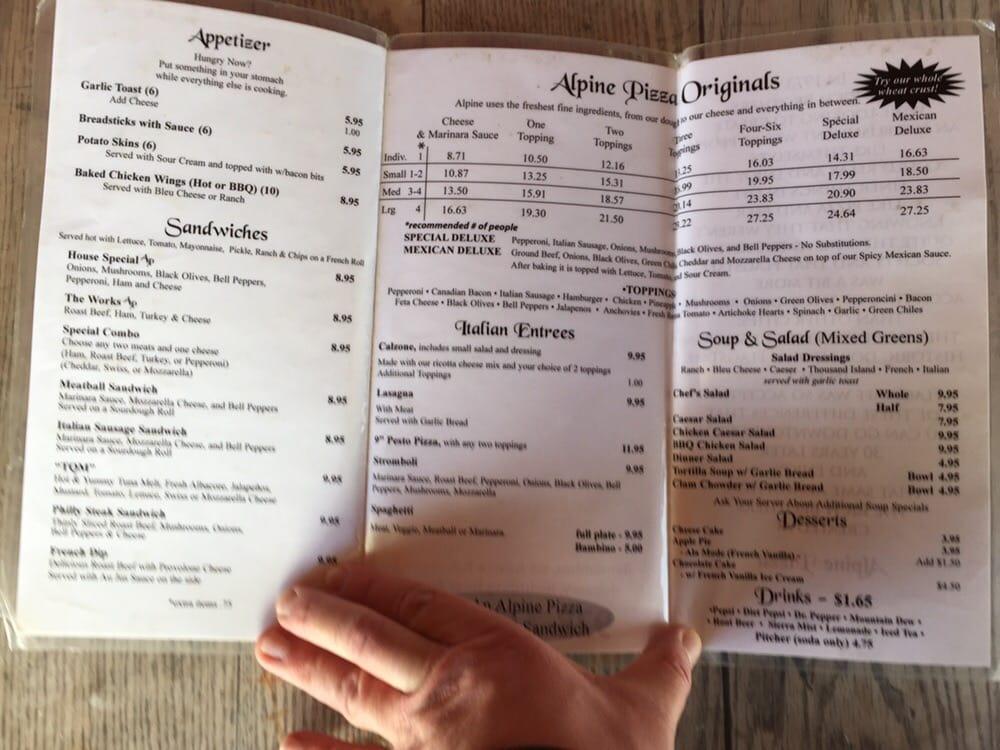 Menu at Alpine Pizza pizzeria, Flagstaff, 7 N Leroux St