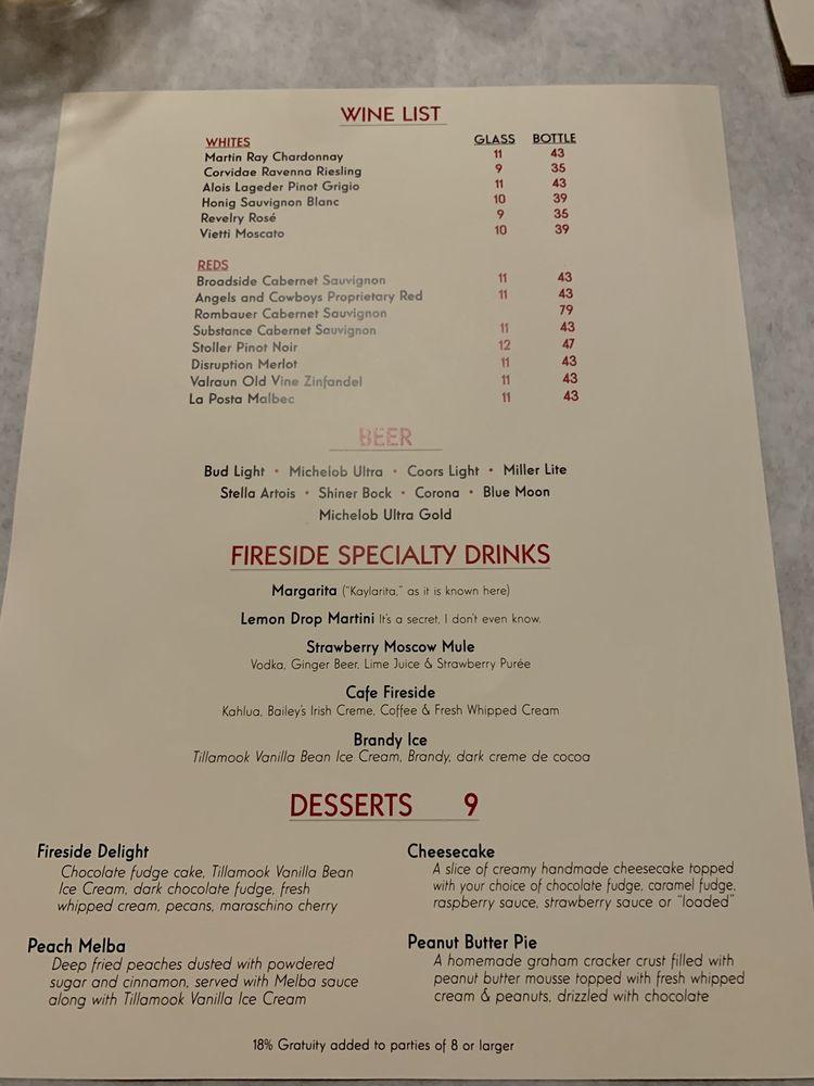 Carta de parrilla Fireside Dining, Ardmore, Lodge Rd