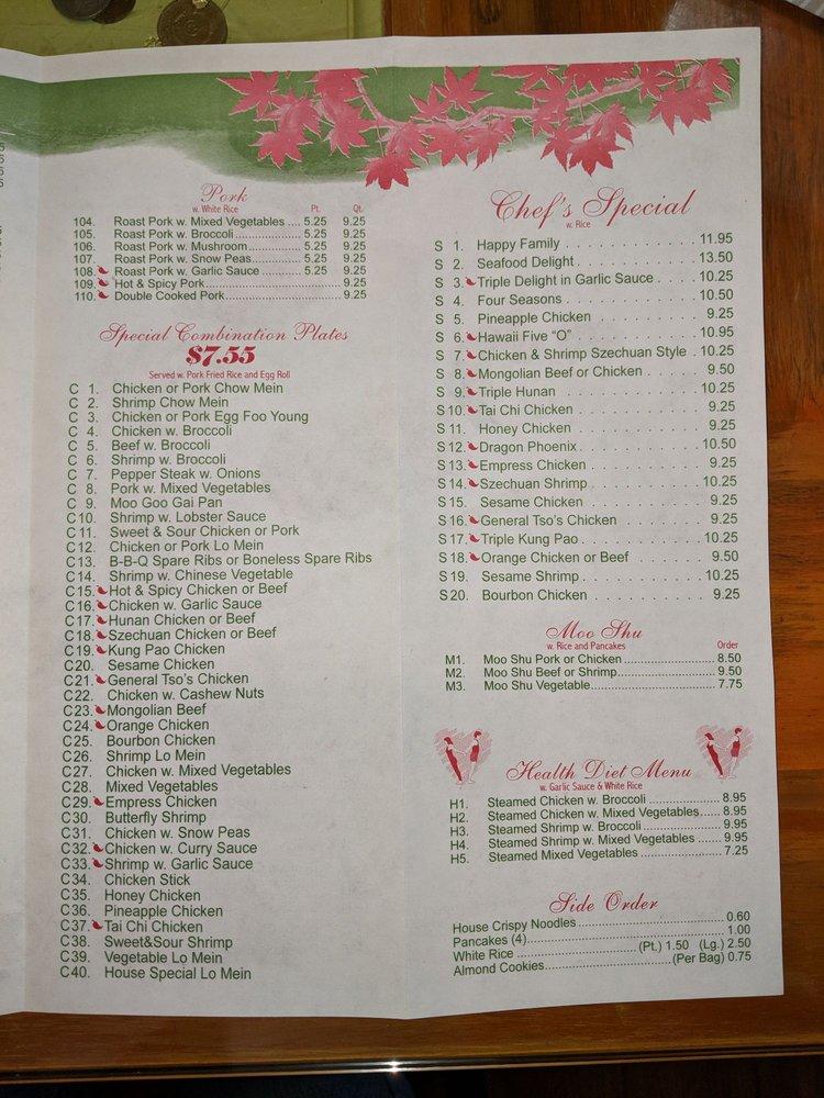 Menu at Long River restaurant, Franklin