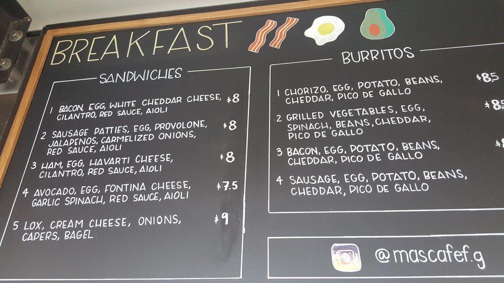Menu at Mas Cafe, Seattle