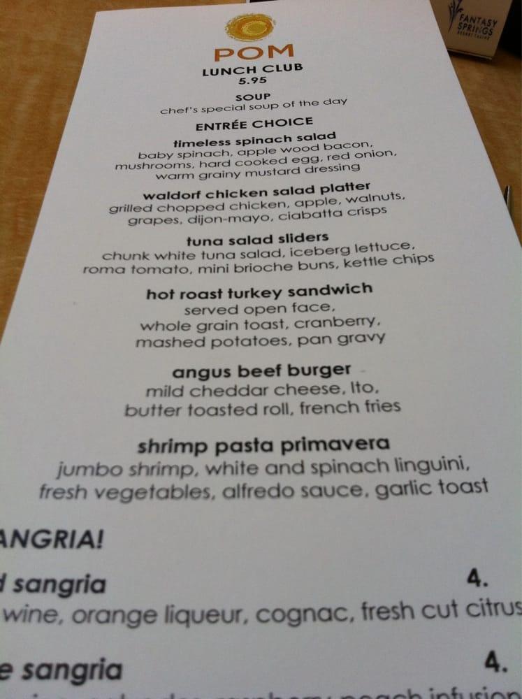 Menu at POM Restaurant, Indio, 84-245 Indio Springs Dr