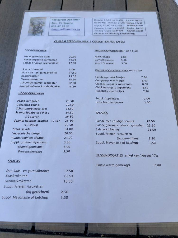 Speisekarte von Restaurant Den Otter, Hamme