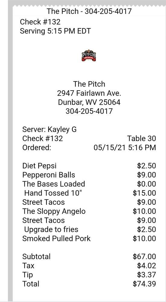 Menu at The Pitch Sports Bar & Grill, Dunbar